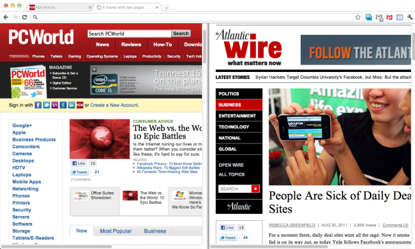 Split Chrome Tabs In Two With The Frame Two Pages Plugin